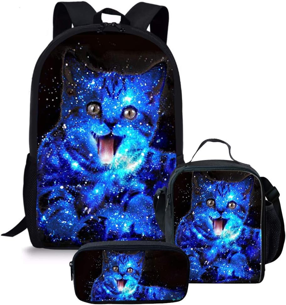 Cute Galaxy Cat Print Backpack Set for kids Teen Boys Girls Backpacks ...