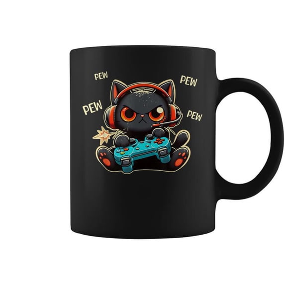 Cute Gamer Cat Playing Video Game Pew Pew Anime Kitten Coffe - Walmart.com