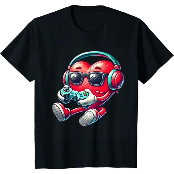 Cute Gamer Heart Controller for Men Graphic Short Sleeve T-Shirt ...
