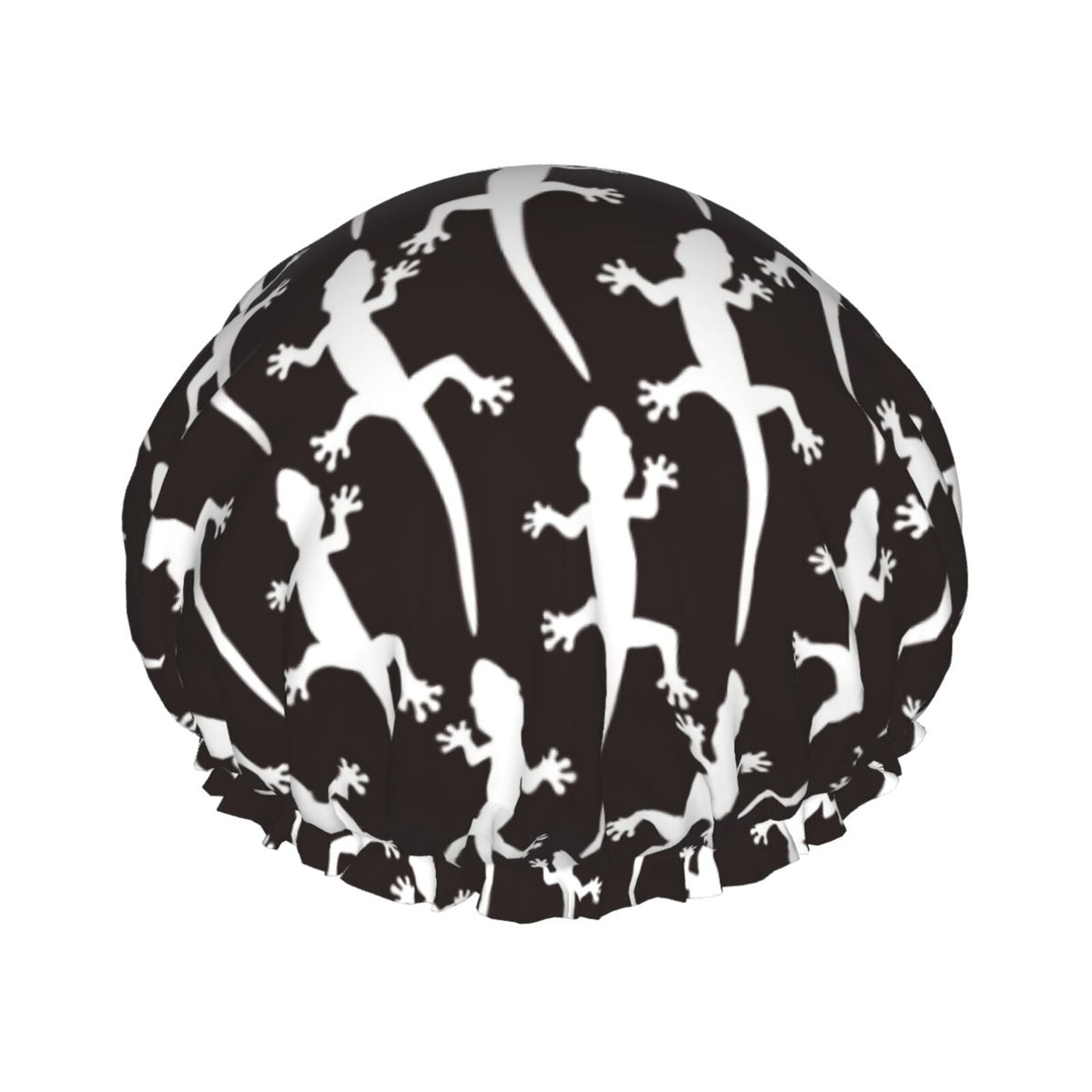 Cute Gecko Lizard Black White Shower Cap for Women, Double Waterproof ...