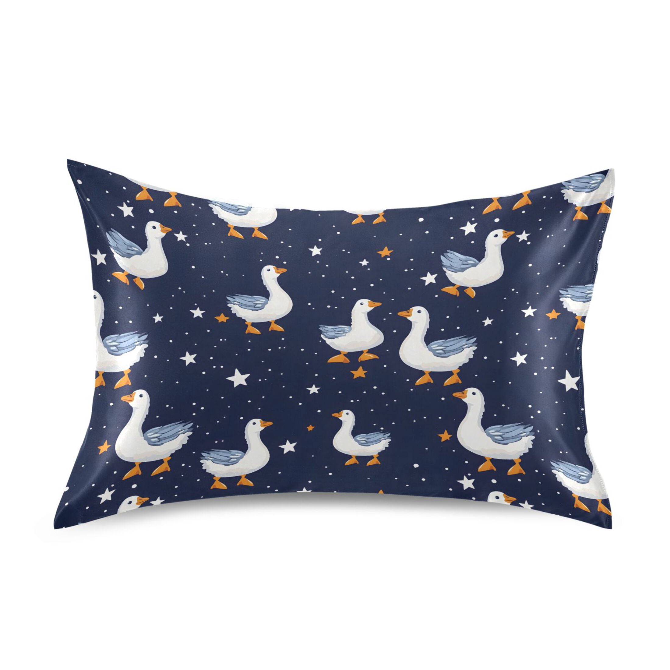Cute Geese Star Pattern Pillowcase Standard Size 20''x26'' Satin Double ...