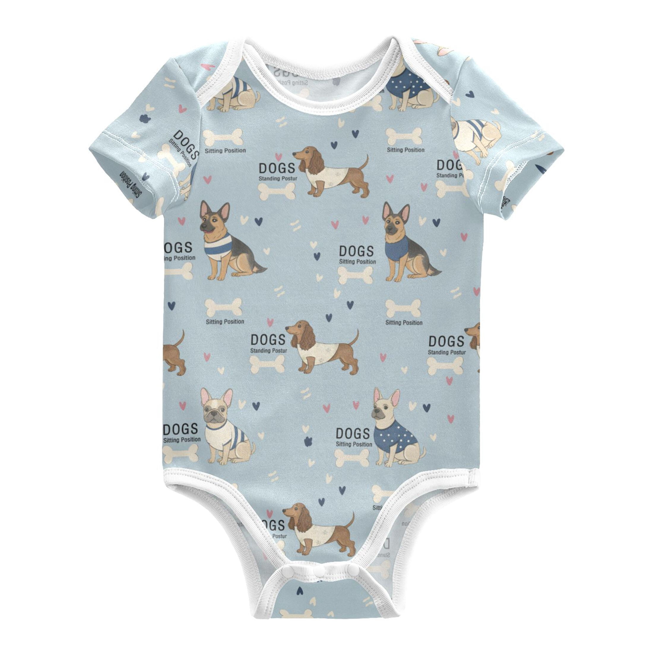 Cute German Shepherd Pattern Baby Bodysuits 100% Cotton Short Sleeve ...