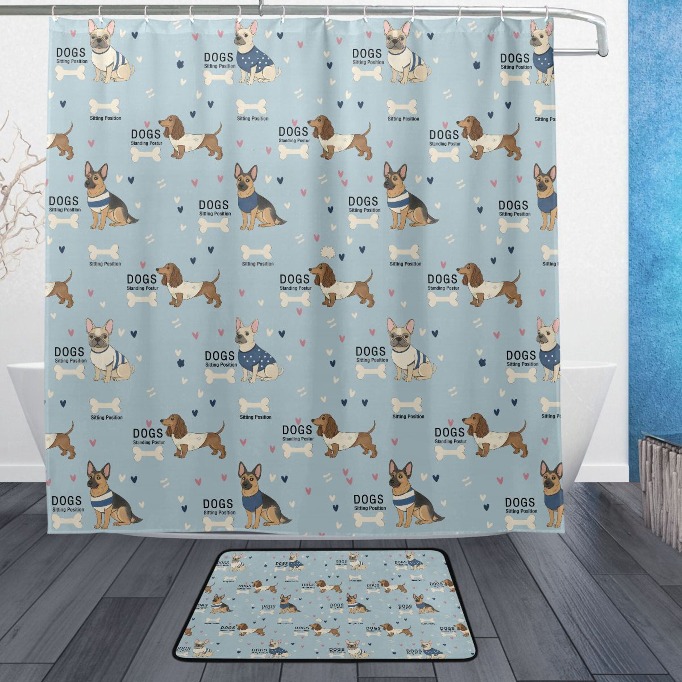 Cute German Shepherd Pattern Bathroom Accessory Sets Waterproof Shower ...