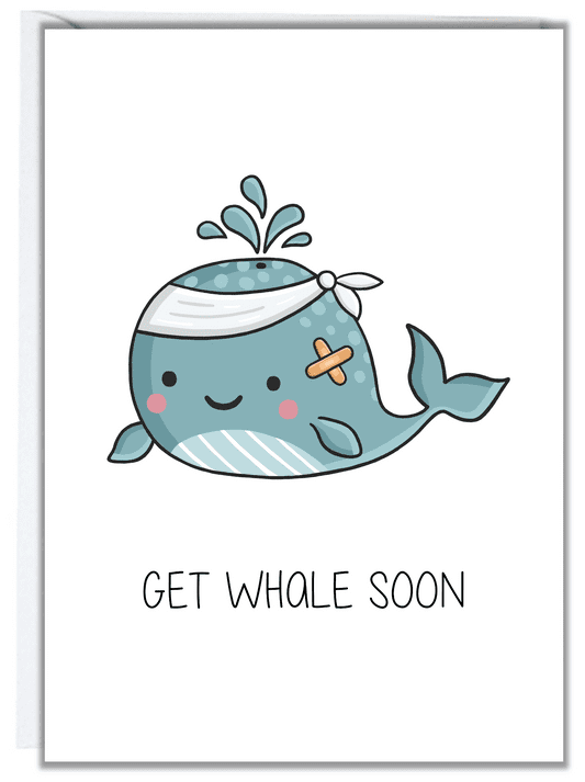 Cute Get Whale Soon Card – Adorable Injured Whale Design with Bandage ...