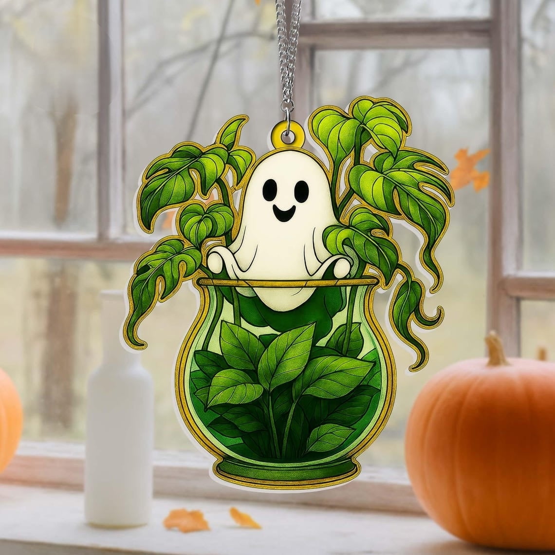 Cute Ghost Acrylic Suncatcher, Monstera Ghost Window Hanging, Plant ...