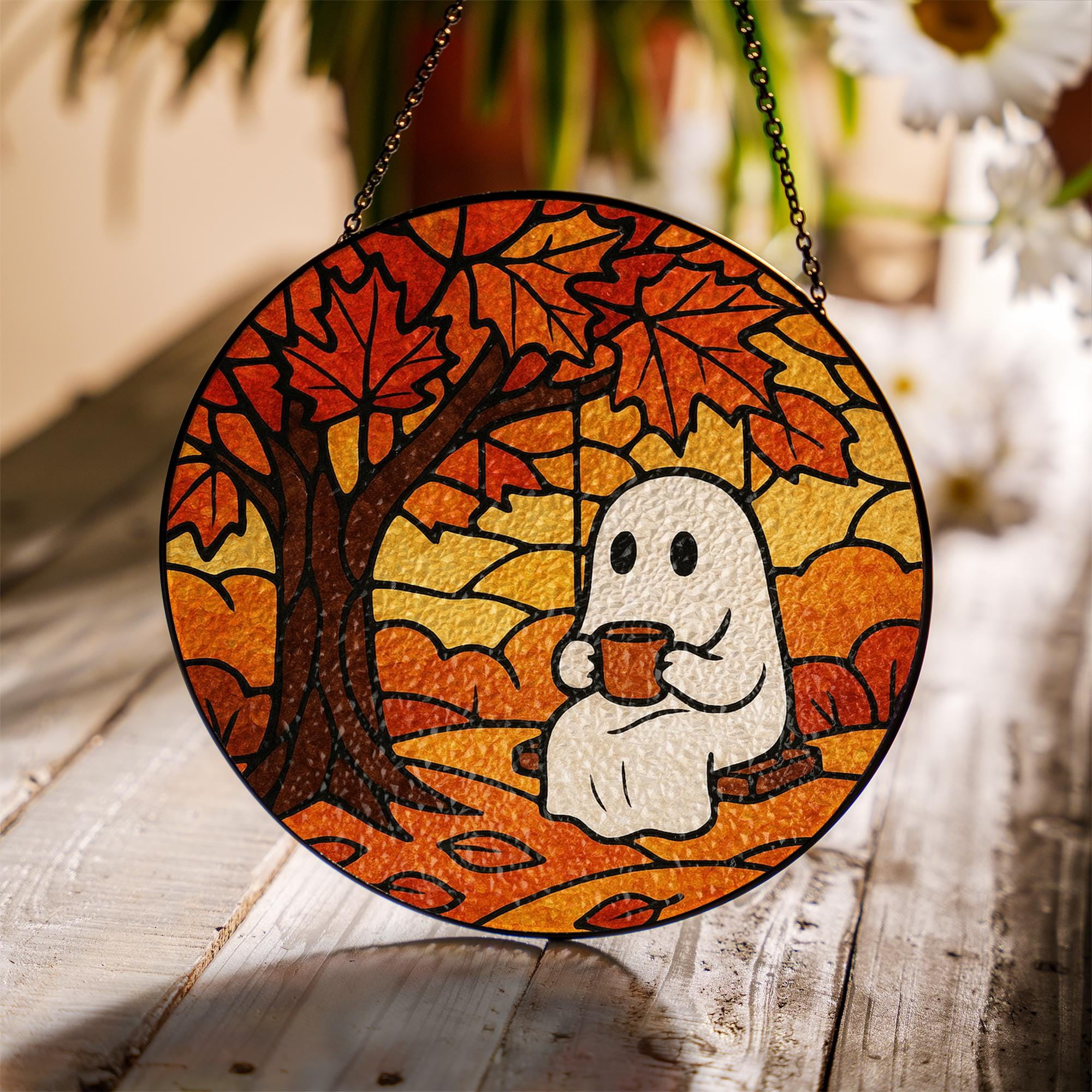 Cute Ghost Autumn Suncatcher, Cozy Fall Glass Window Decor, Halloween ...