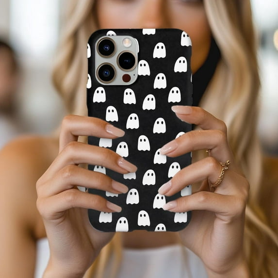 Cute Ghost Autumn Themed Black Phone Case for 17 16 15 14 13 12 11 Pro ...