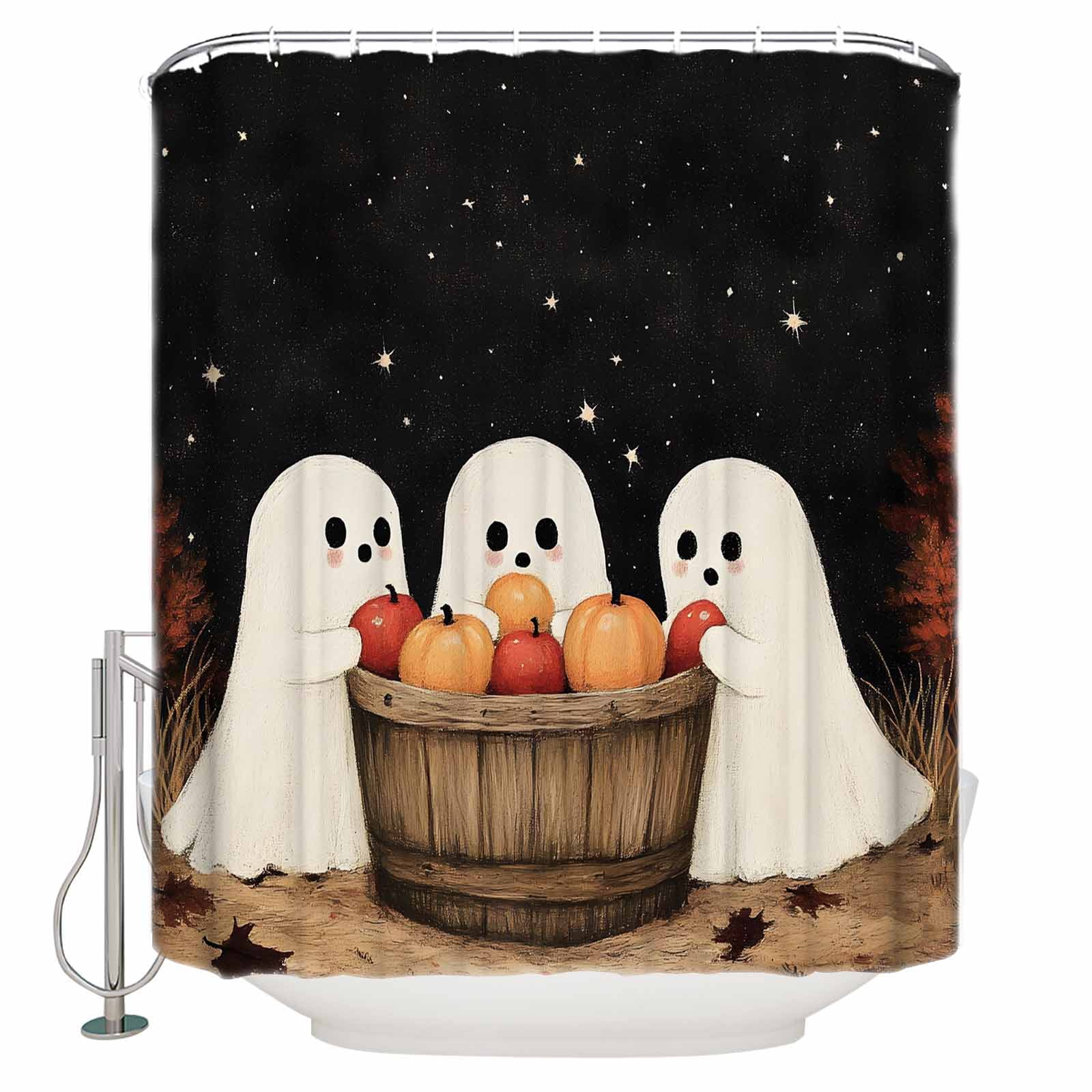 Cute Ghost Bathroom Shower Curtains with 12 Hooks Polyester Waterproof ...