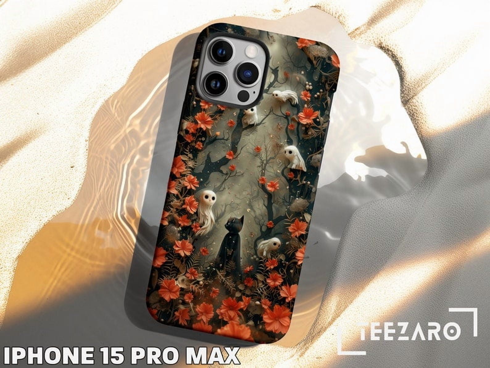 Cute Ghost Black Cat Floral Phone Case Compatible with iPhone 11 12 13 ...