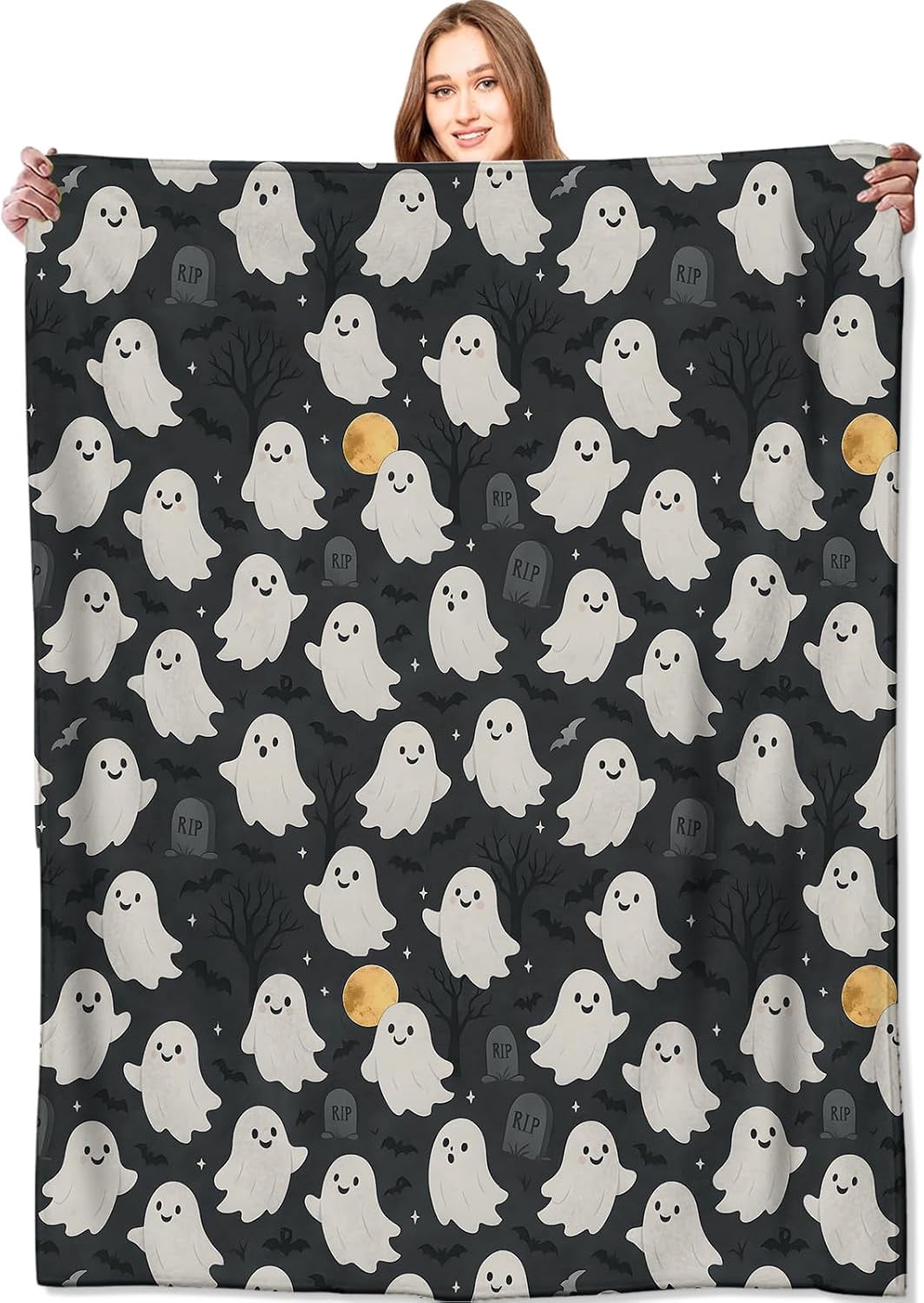 Cute Ghost Blanket Halloween Fall Holiday Decor Gothic White Spirit ...