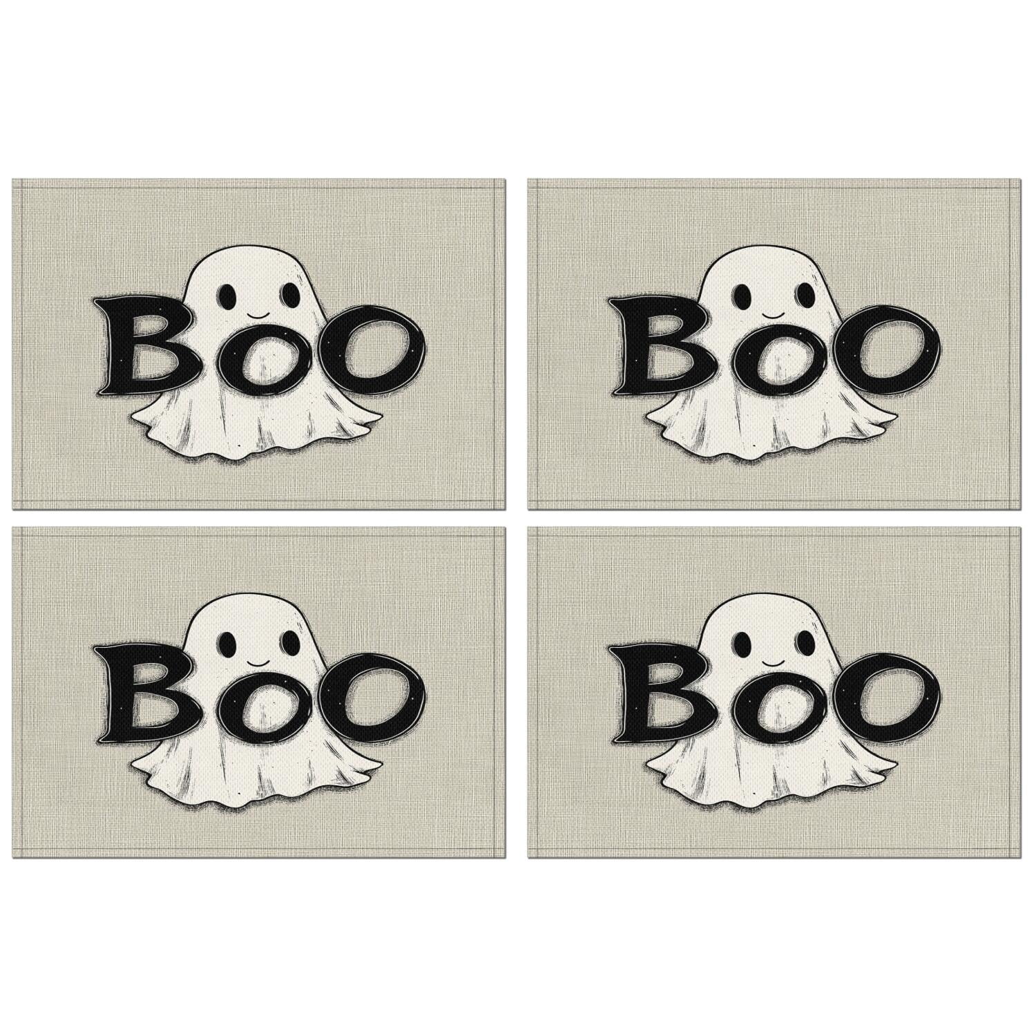 Cute Ghost Boo Halloween Spooky Linen Placemats Set Of 4 12x18 Inch ...