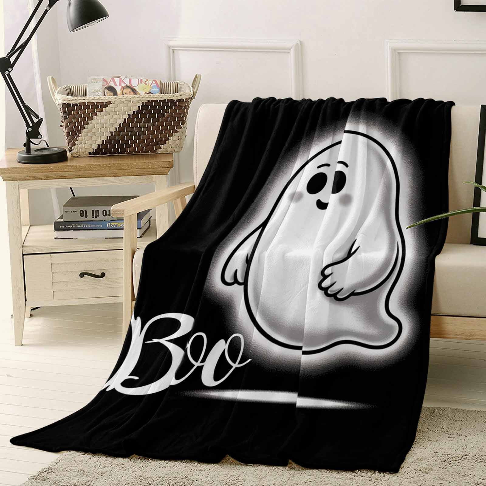 Cute Ghost Boo Throw Flannel Blanket 50x80In Halloween Retro Ghost ...