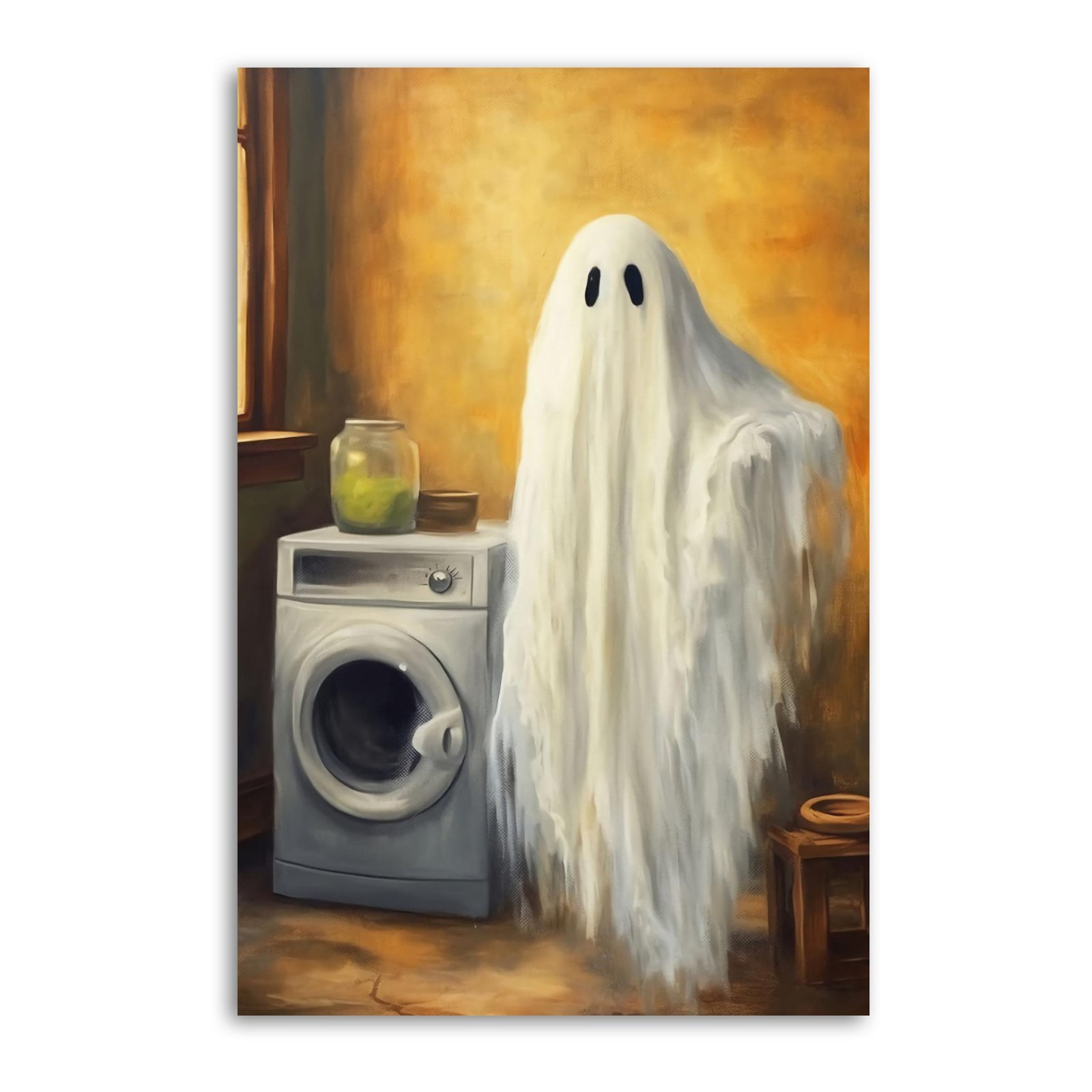 Cute Ghost By The Washing Machine Canvas Art Poster and Wall Art ...