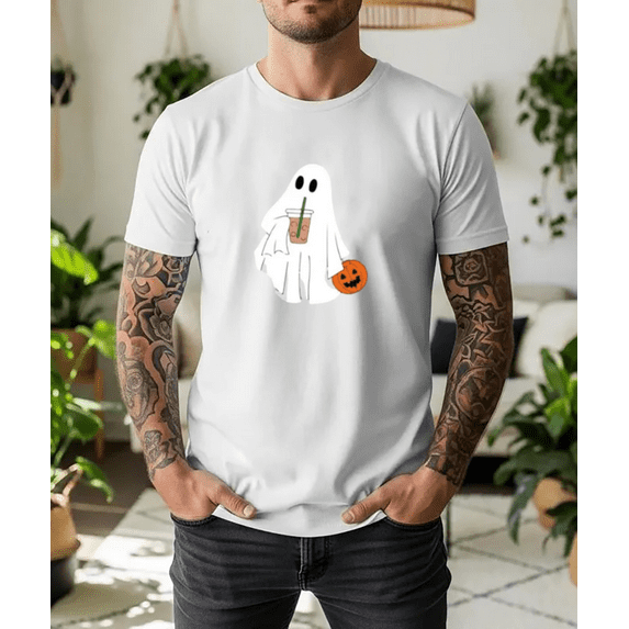 Cute Ghost Coffee Funny Halloween Cozy Fall Drink Graphic Unisex T ...