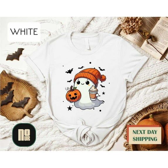 Cute Ghost Coffee Season Shirt, Fall Vibes Coffee Tee, Spooky Season ...