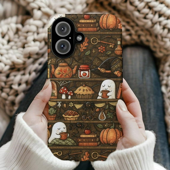 Cute Ghost Cozy Fall Bookshelf Autumn Phone Case with iPhone 17 to 11 ...