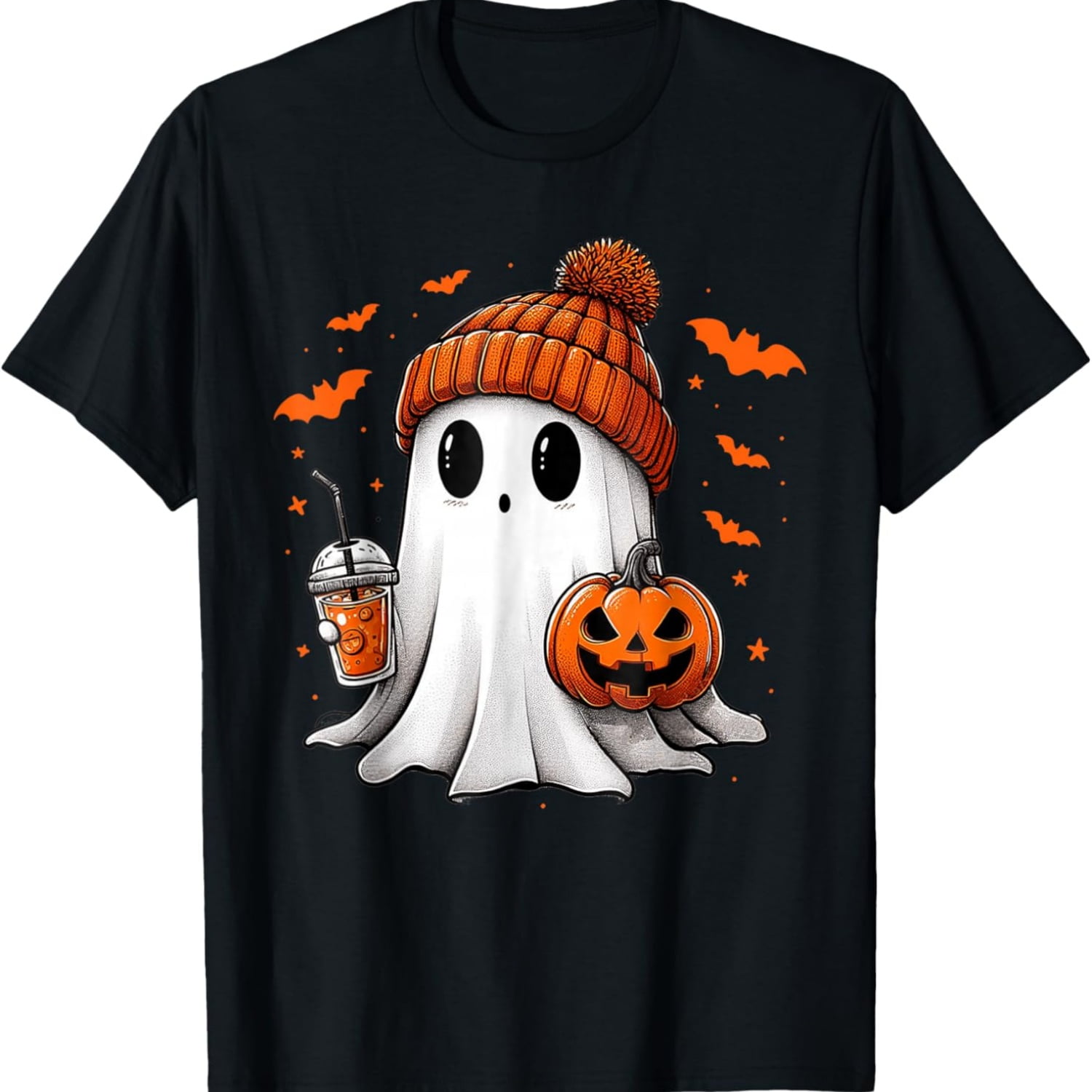 Cute Ghost Drinking Ice Cee Halloween Pumpkin s Wos T-shirt - Walmart.com
