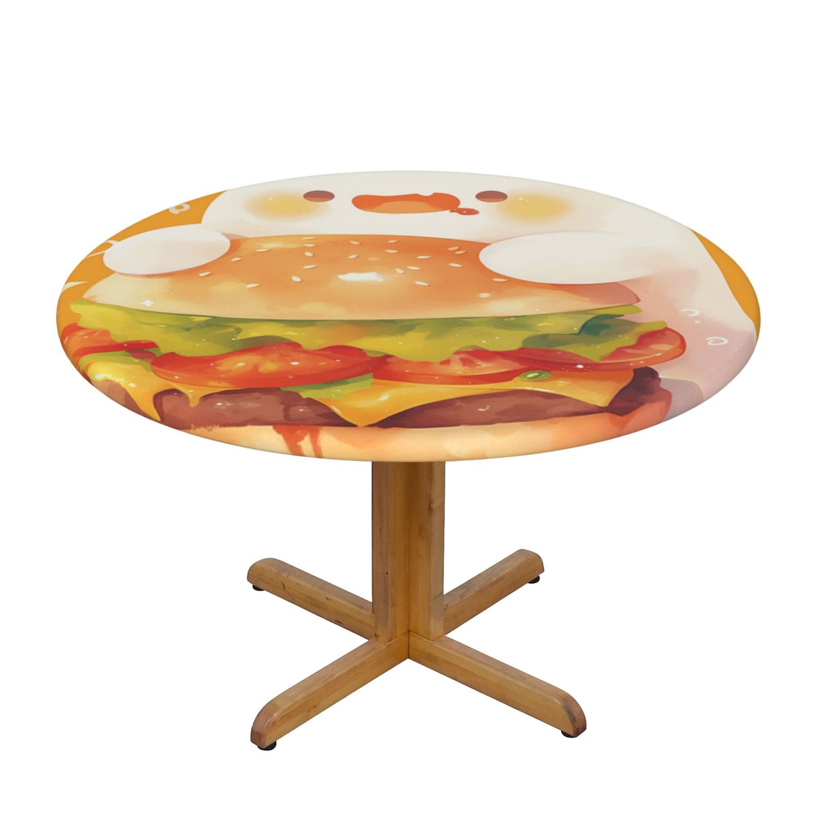 Cute Ghost Eat Hamburg Round Fitted Tablecloths Table Covers Wipeable ...