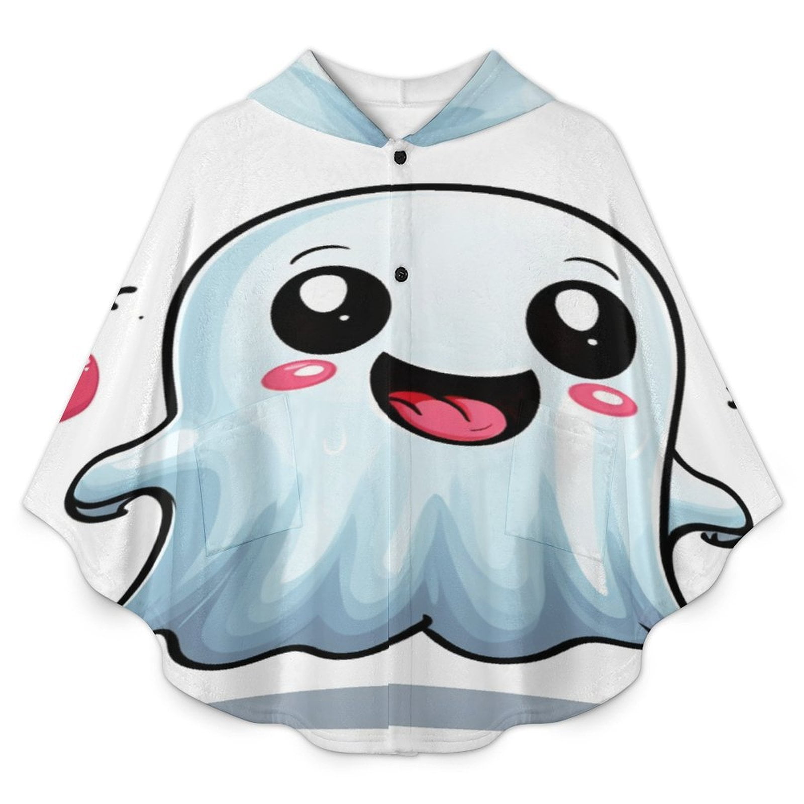 Cute Ghost Emoji Print Blanket Oversized Wearable Hooded Blanket Warm ...