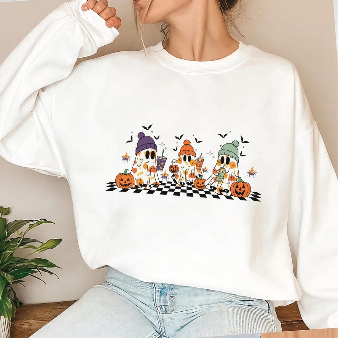 Cute Ghost Ghouls Spooky Vibes Sweatshirt - Walmart.com