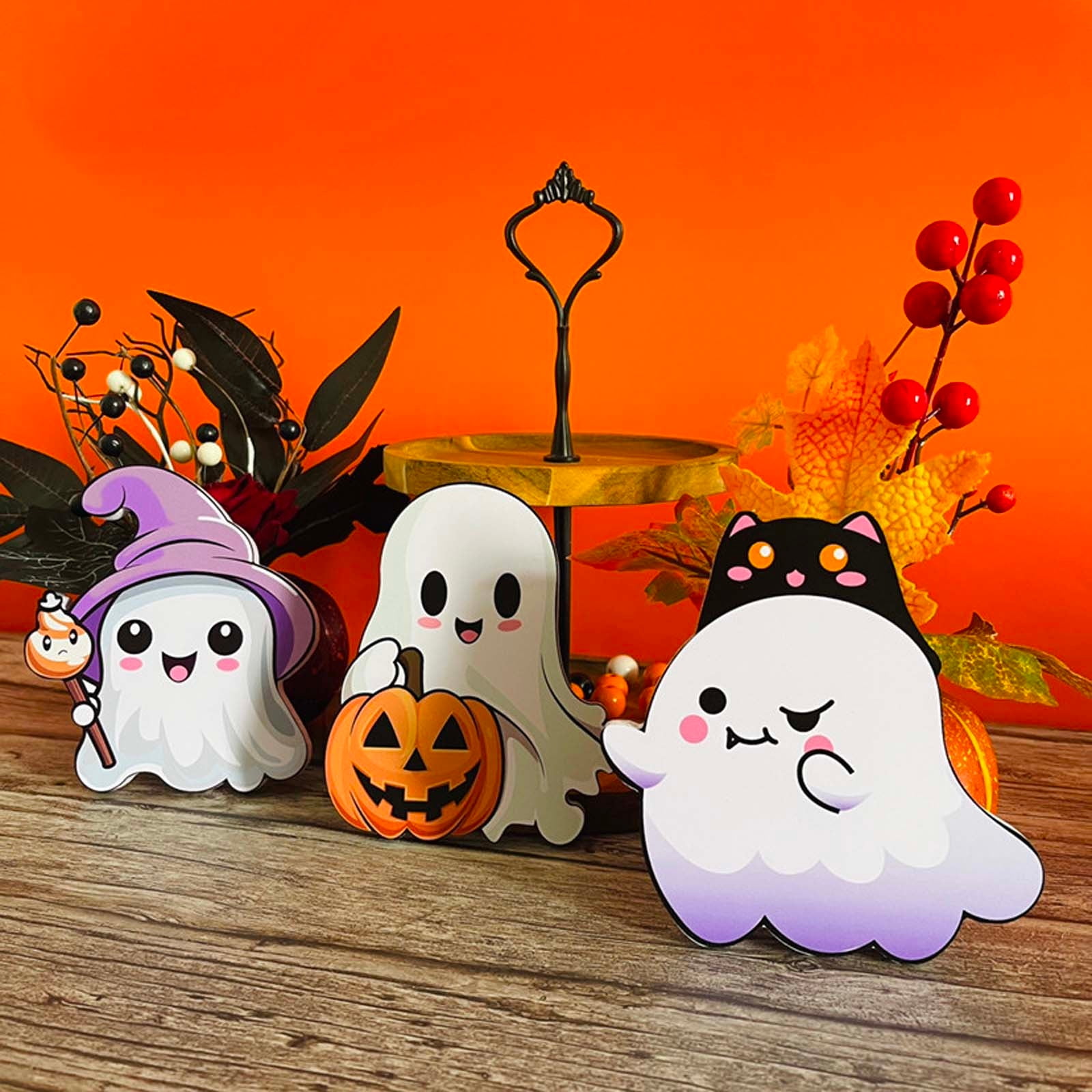 Cute Ghost Halloween Decor Set, Wooden Tiered Tray Decor Table Sign Set ...