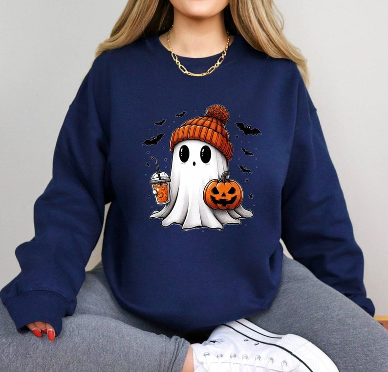 Cute Ghost Halloween Sweat Sweatshirt, Cozy Fall Sweatshirt for Women ...