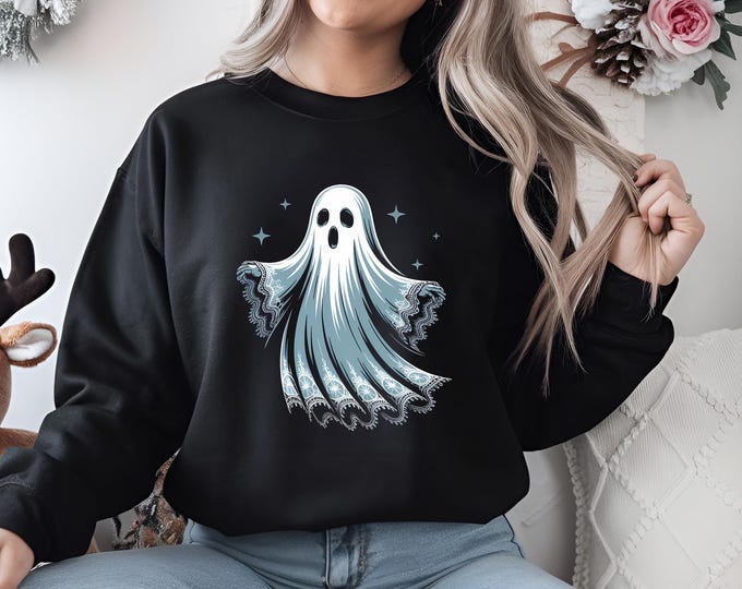 Cute Ghost Halloween Sweatshirt, Spooky Graphic Hoodie, Vintage Ghost ...