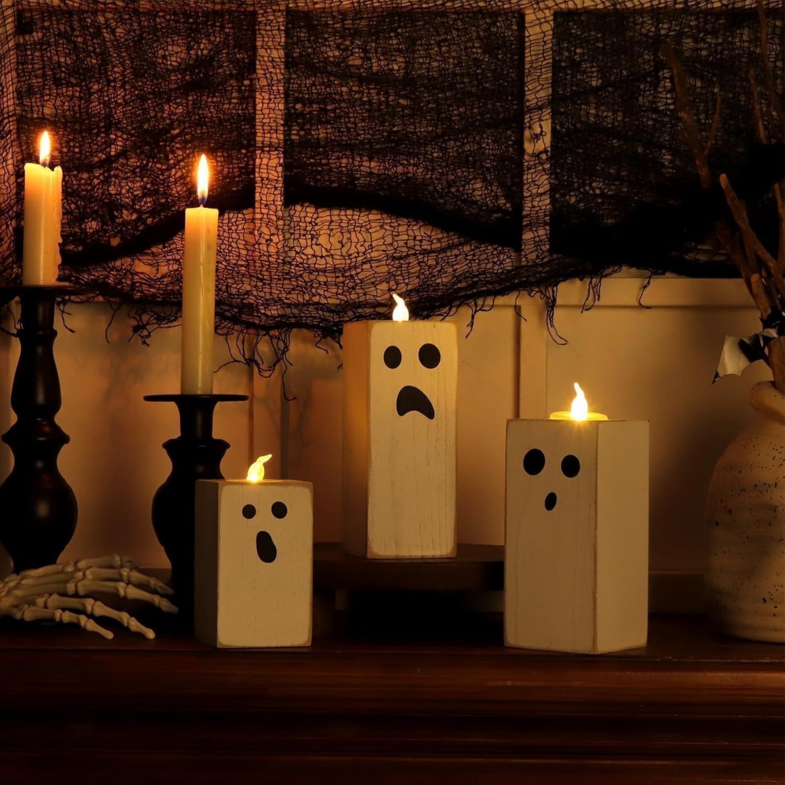 Cute Ghost Halloween Wooden Signs Table Decor, White Ghost Halloween ...