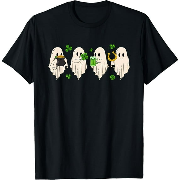 Cute Ghost Hold Clover Beer Spooky St Patrick's Day T-Shirt Tops Tee ...