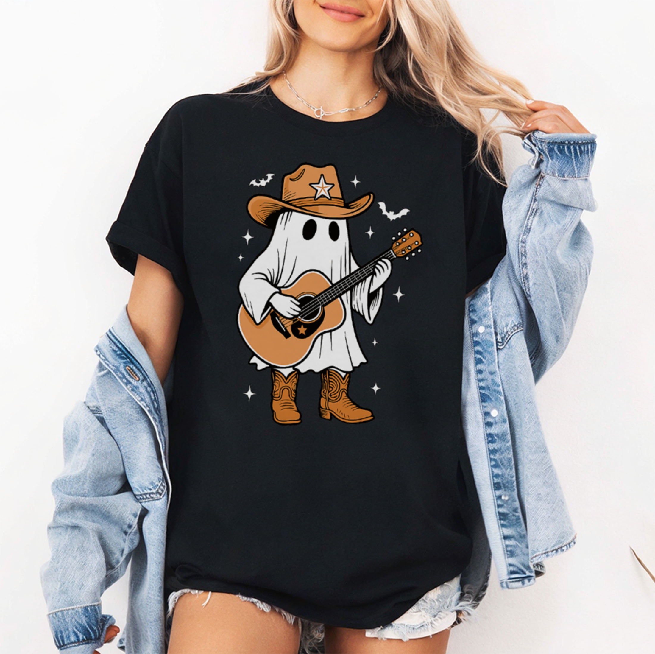 Cute Ghost Howdy Funny Cowboy Boo Haw Western Halloween Costume T-Shirt ...