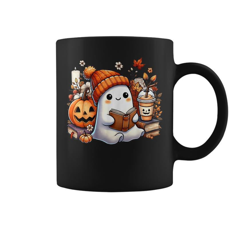 Cute Ghost Ice Drinking Coffee Halloween Book Reading Womens - Walmart.com