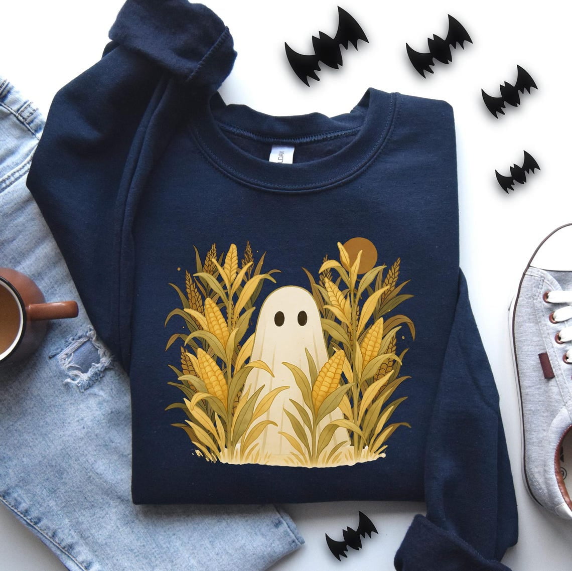 Cute Ghost In Cornfield Sweatshirt – Fall Spooky Ghost Crewneck ...