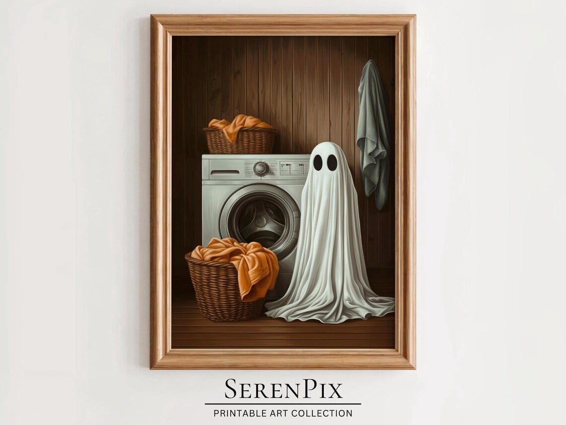 Cute Ghost In Laundry Room, Spooky Laundry Day, Ghost Vintage Ghost Art ...