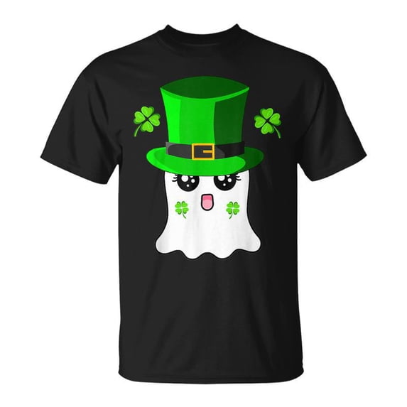 Cute Ghost Leprechaun With Shamrock For St Patricks Day TShirt ...