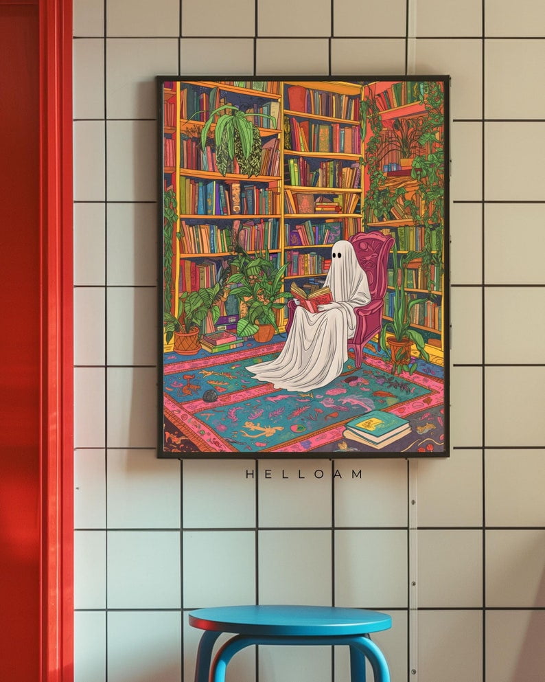 Cute Ghost In A Library Print, Romantic Dark Academia, Moody ...