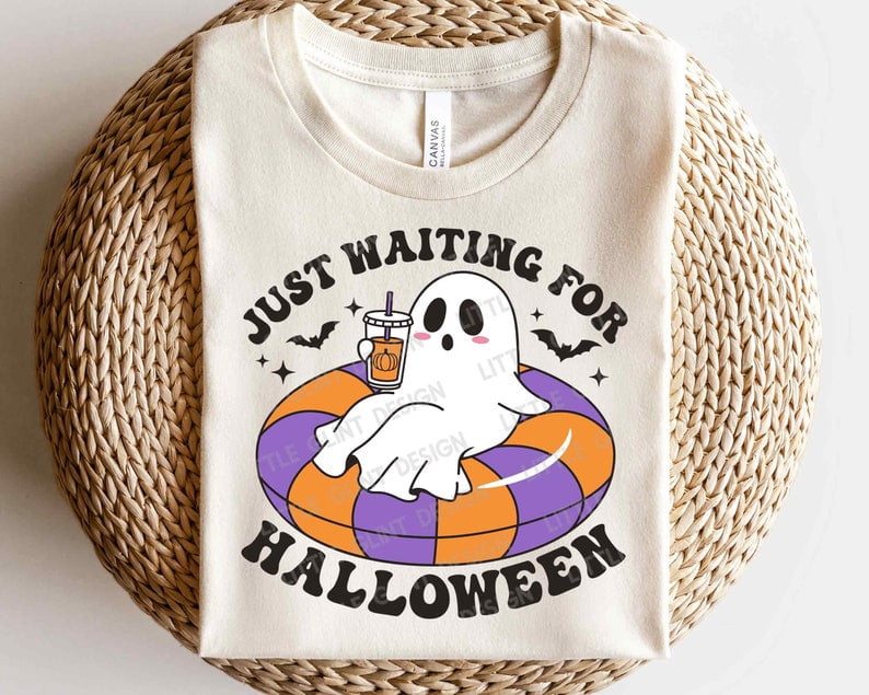 Cute Ghost PNG SVG, Just Waiting for Halloween, Coffee Png, Retro ...