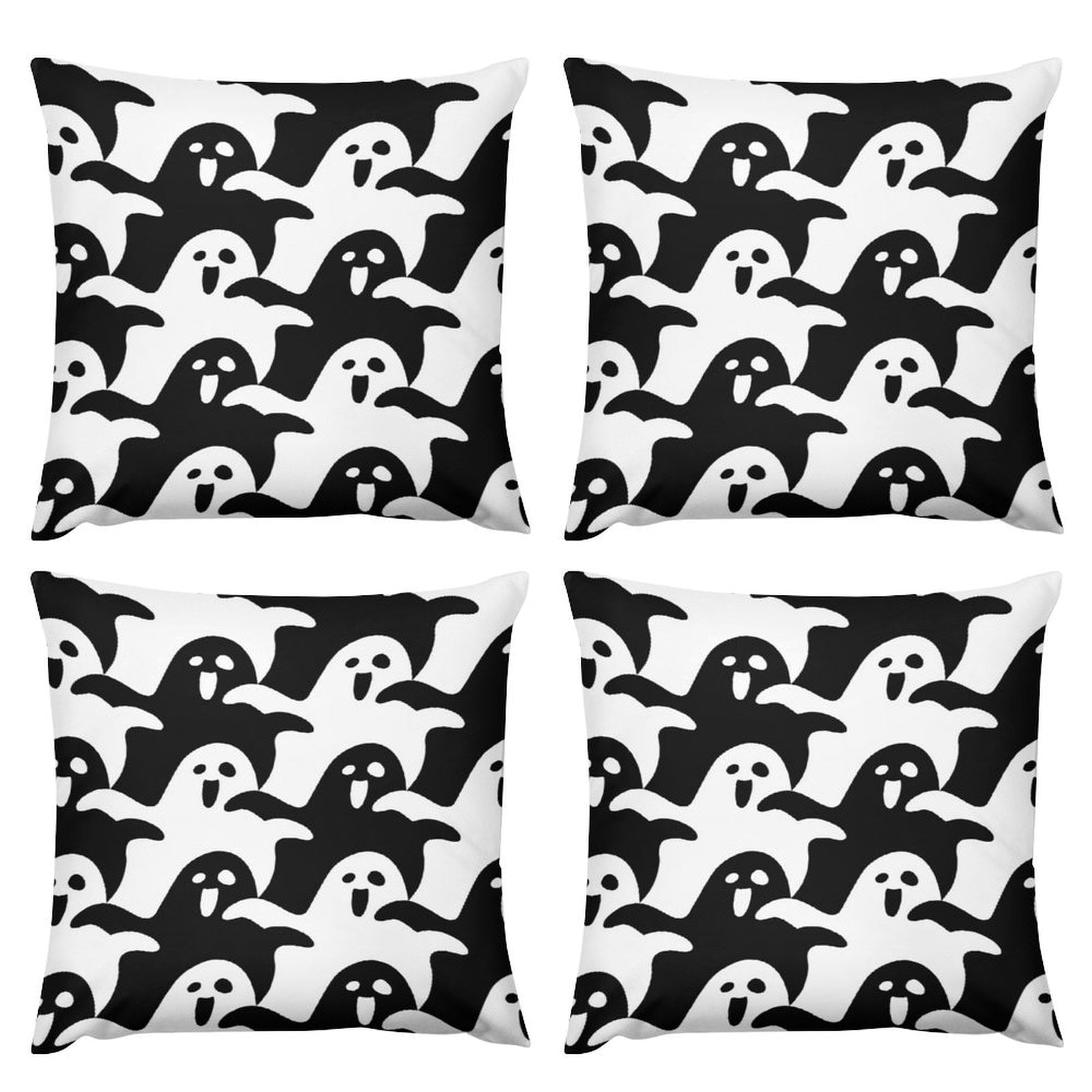 Cute Ghost Pattern Black And White 4 Pcs Cushion Covers Sofa Cushion ...