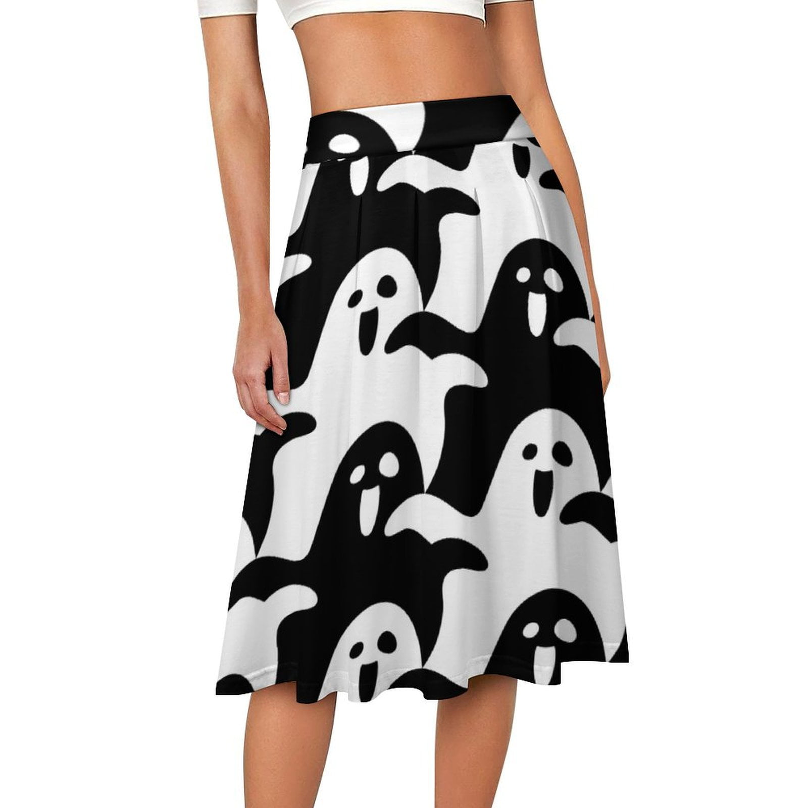 Cute Ghost Pattern Black And White Knee Length Skorts Skirts for Women ...