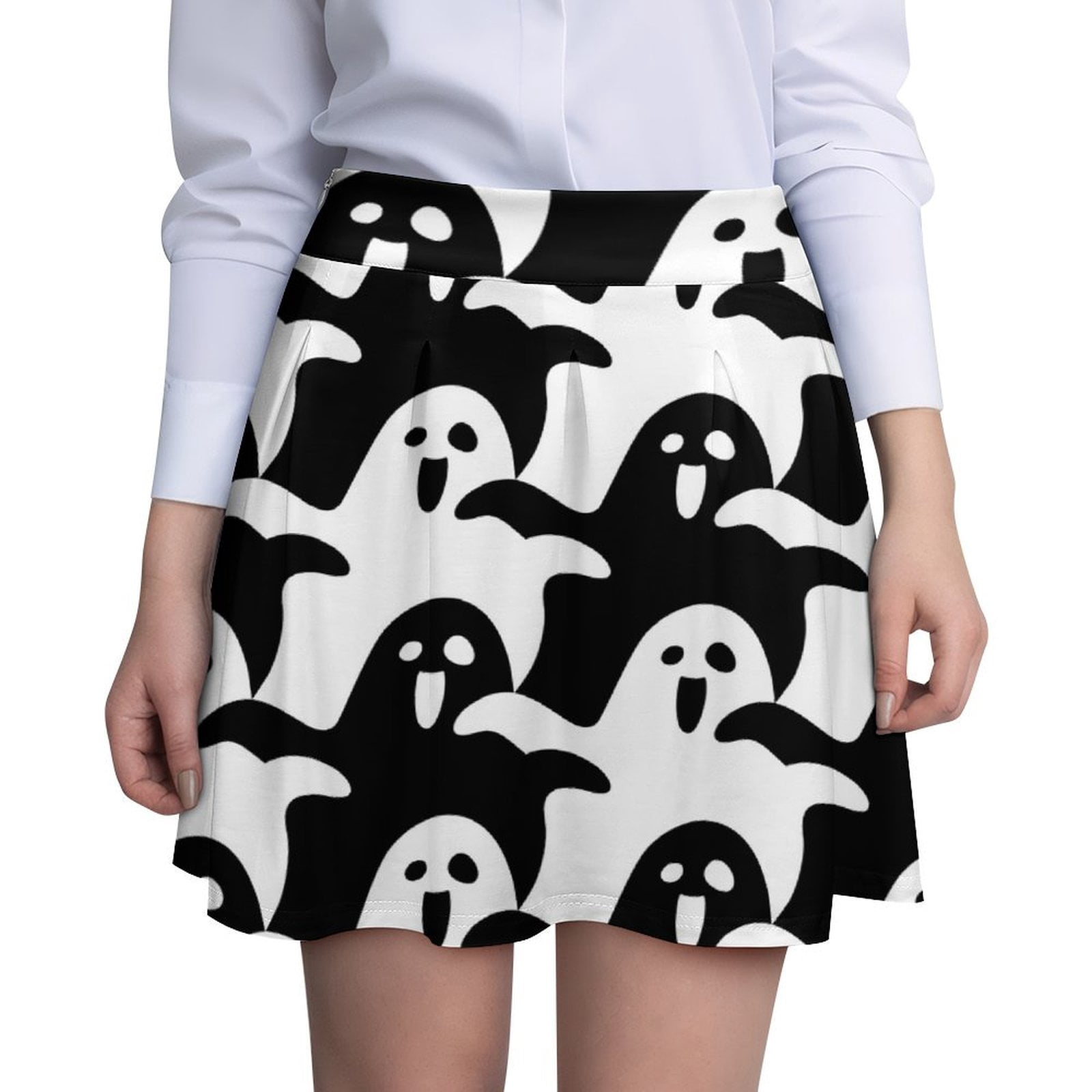 Cute Ghost Pattern Black And White Women's Casual Mini Skirt Invisible ...