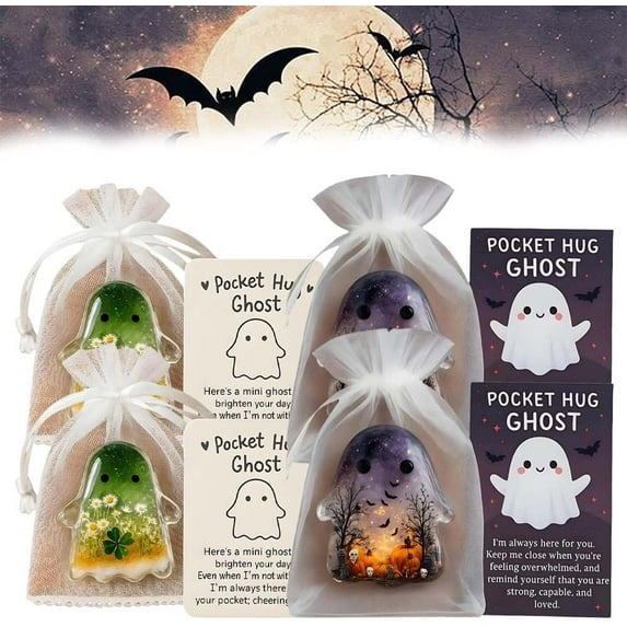Cute Ghost Pocket Cards, Pocket Comfort Ghosts, Pockets Hug Ghost with Encouragement Card Cute ...