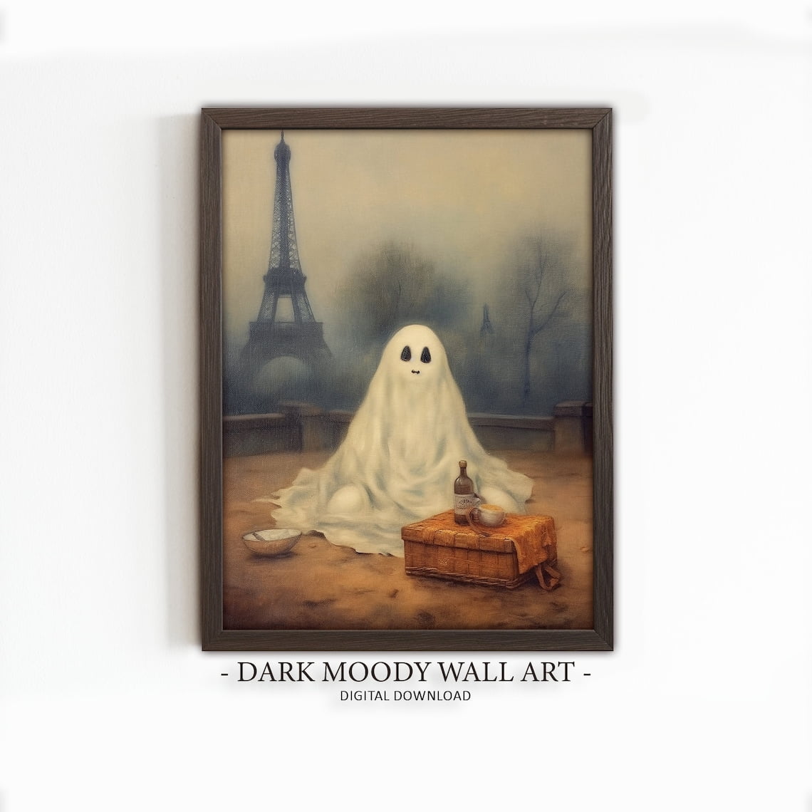 Cute Ghost Print, Moody Haunted Art, Gothic Ghost In Paris Painting ...