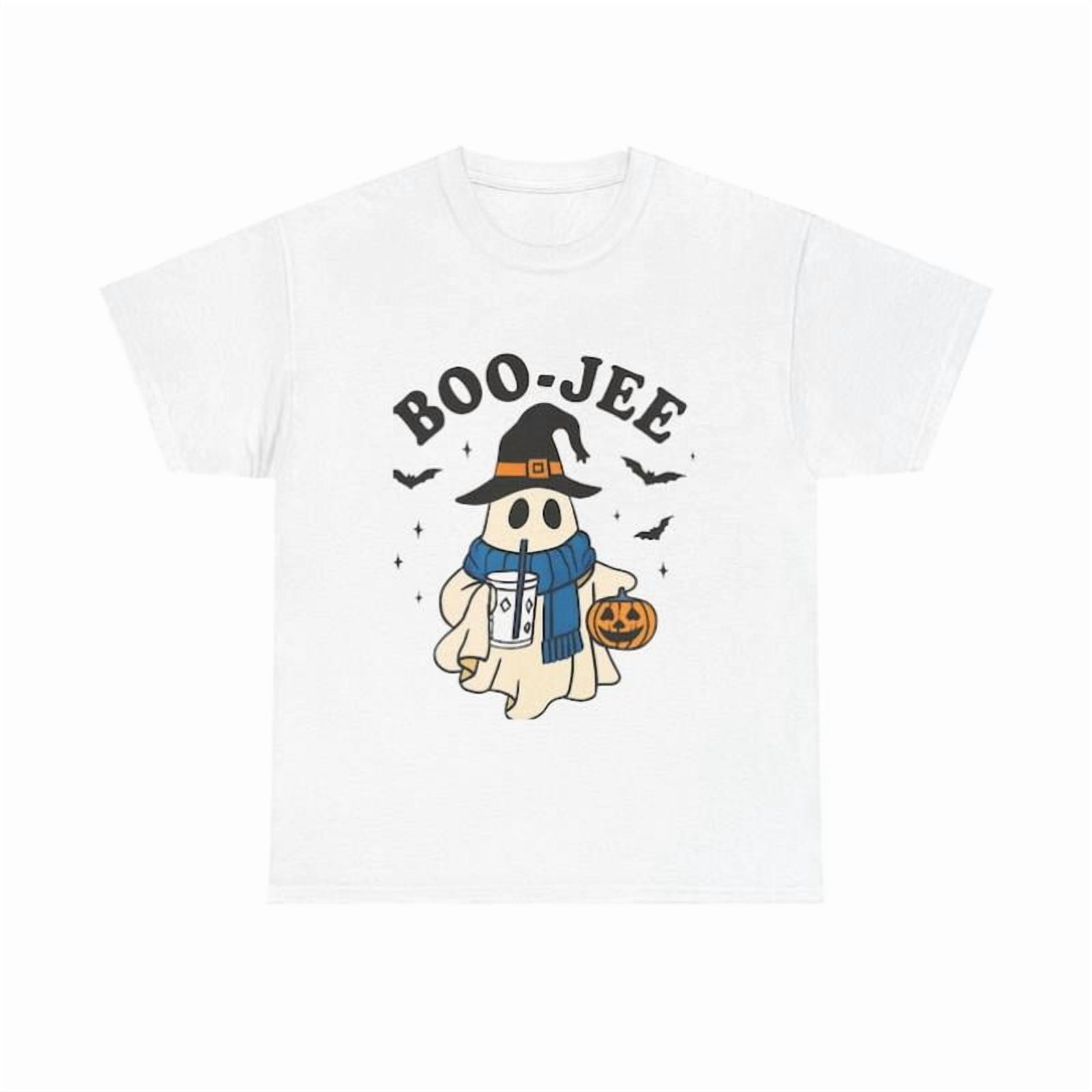 Cute Ghost Print Tees,"Boo-Jee"Text Halloween Graphic Casual T Shirt,Short Sleeve Round Neck ...