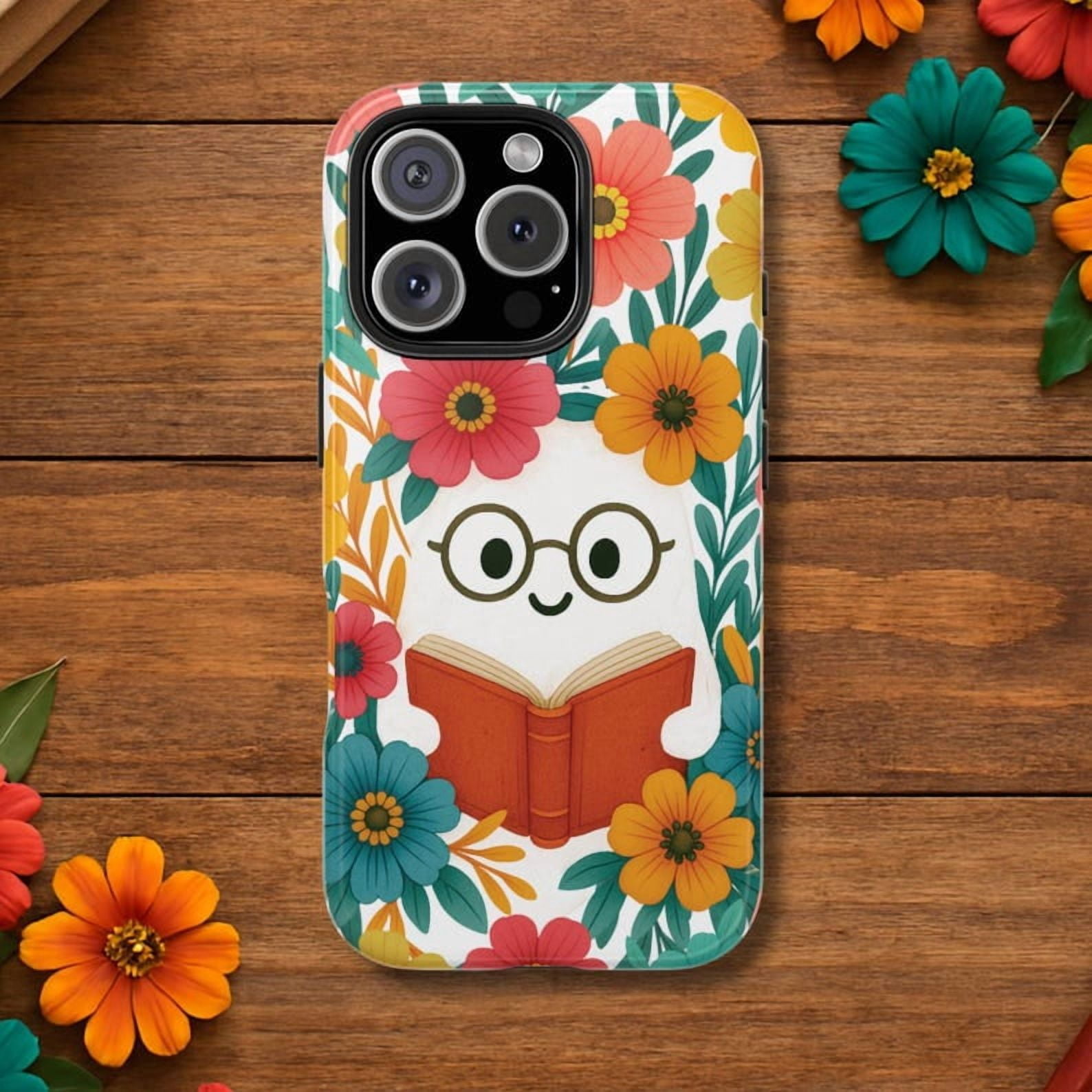 Cute Ghost Reader Floral Phone Case for iPhone 11 12 13 14 15 16 Pro ...