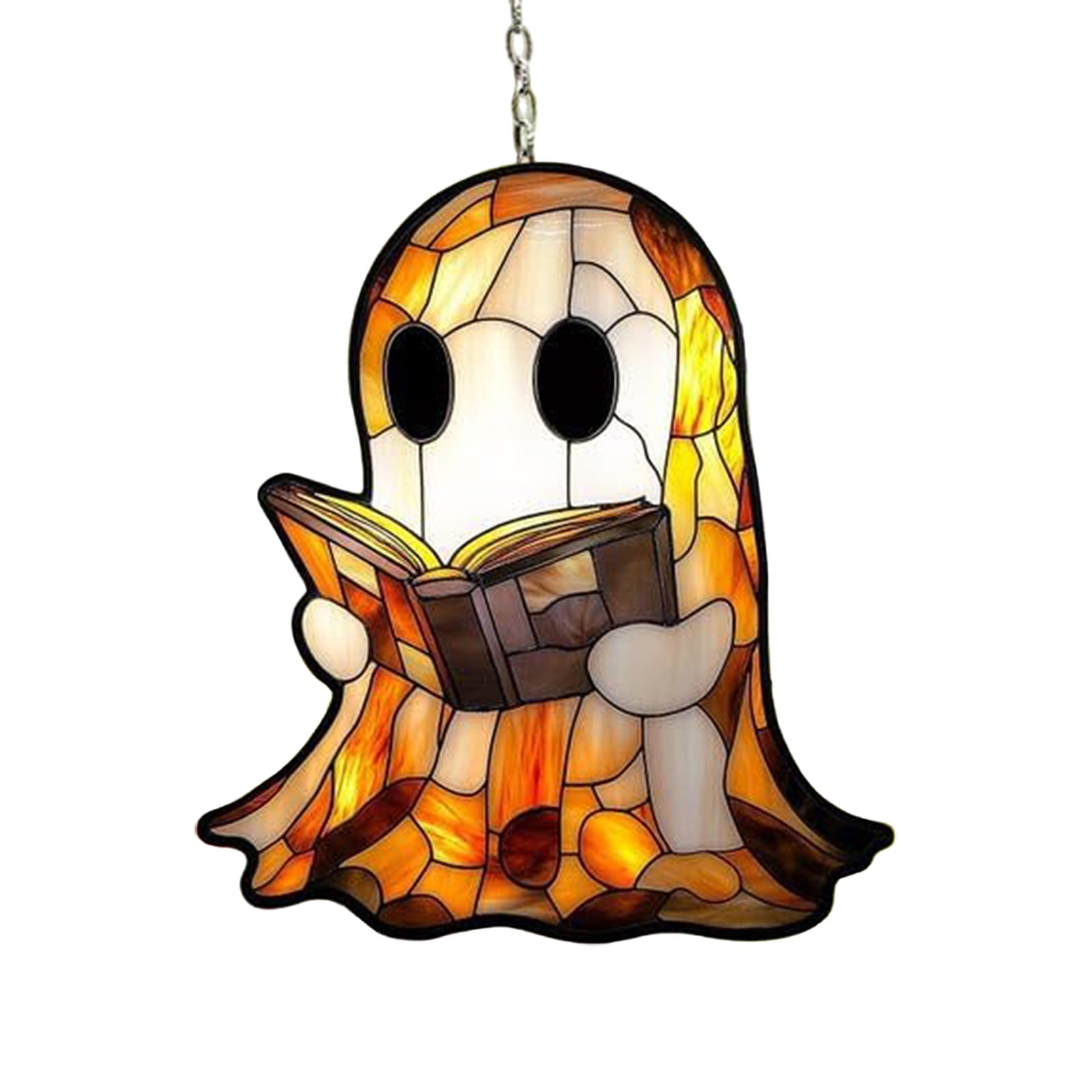 Cute Ghost Reading Book Acrylic Suncatcher Cute Boo Window Hanging Books Funny Decor Reader ...