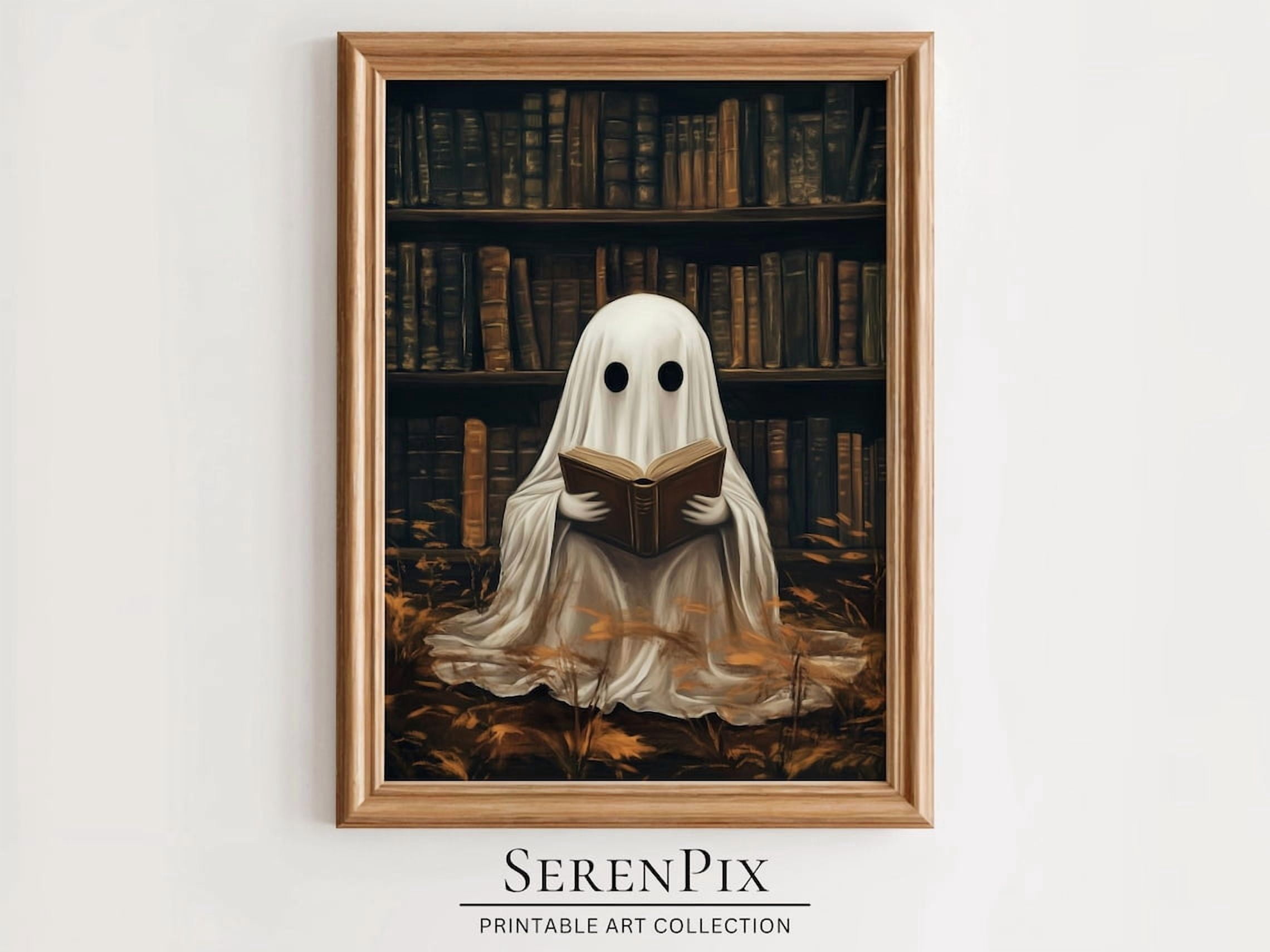 Cute Ghost Reading Book Ghost Vintage Ghost Art Cottagecore Decor ...