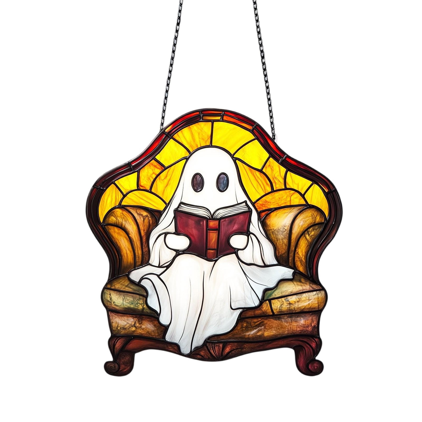 Cute Ghost Reading Book Halloween Decorations, Stained Cute Ghost ...