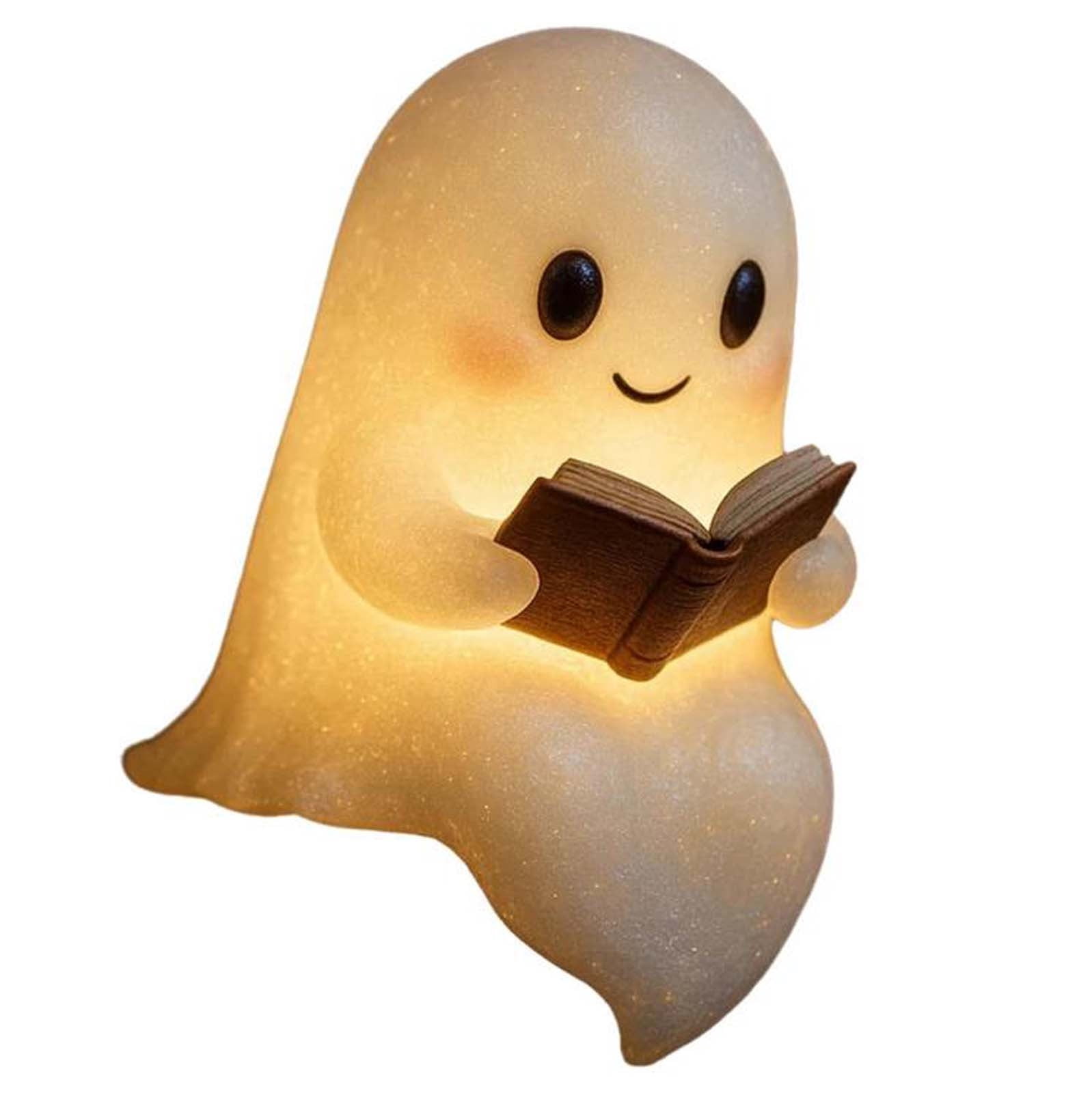 Cute Ghost Reading Book Lamp, 3D Resin Halloween Ghost Night Light ...