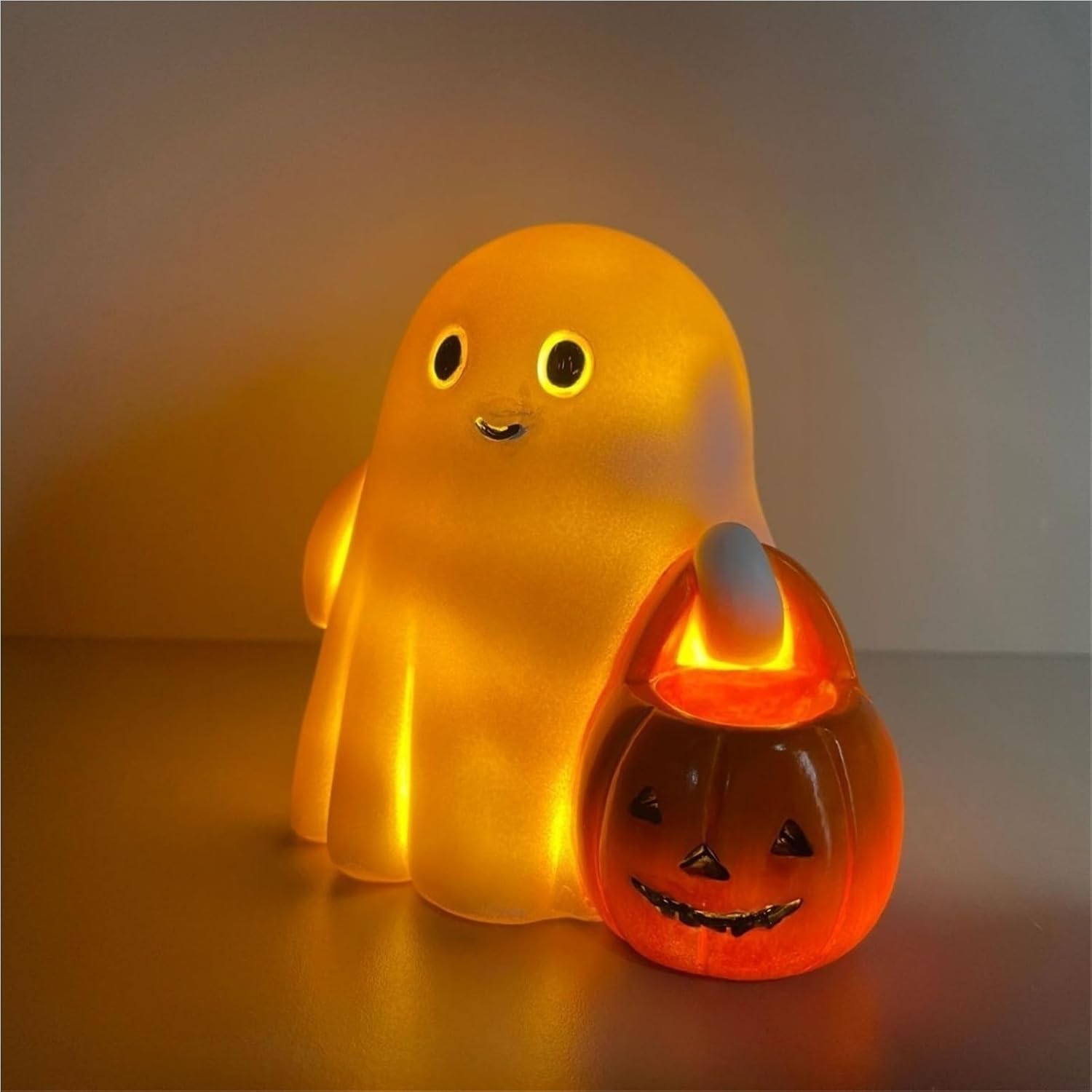 Cute Ghost Reading Book Lamp, 3D Resin Halloween Ghost Night Light ...