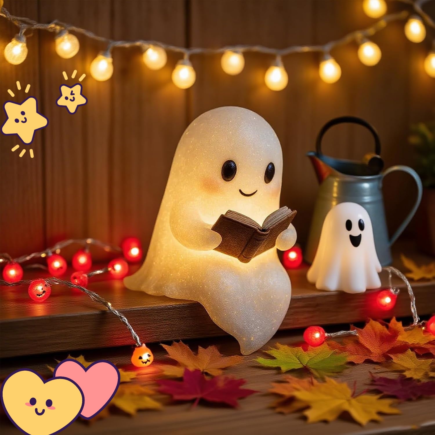Cute Ghost Reading Book Lamp, Cute Halloween Ghost Night Light, Light ...