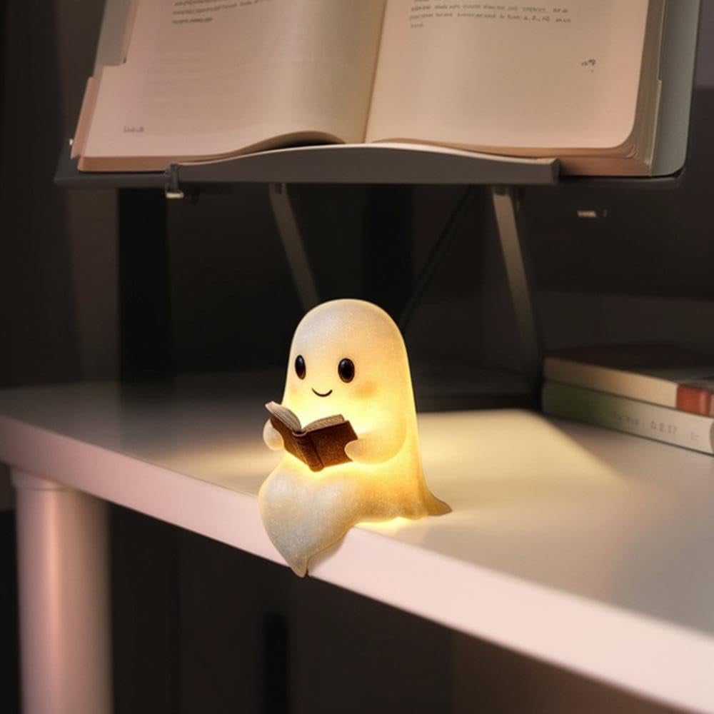 Cute Ghost Reading Book Lamp,Halloween Ghost Night Light,Ghost Reading ...